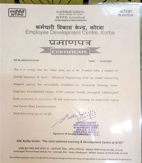 I Am Very Excited To Share That I Successfully Completed My Internship At National Thermal