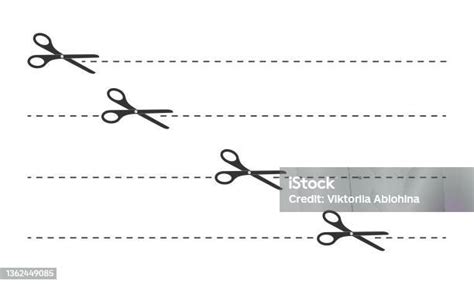 점선 절단 가위 아이콘 세트 쿠폰 바우처 라벨 종이 페이지에 대한 여기에 그림토그램을 잘라 간단한 그래픽 벡터 일러스트레이션 가위에 대한 스톡 벡터 아트 및 기타 이미지