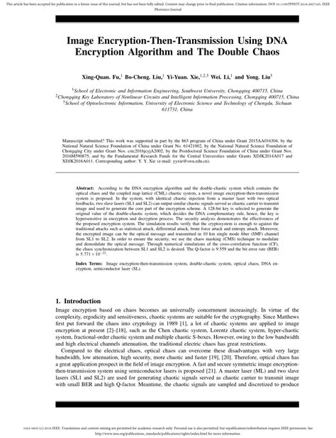 Pdf Image Encryption Then Transmission Using Dna Encryption Algorithm And The Double Chaos
