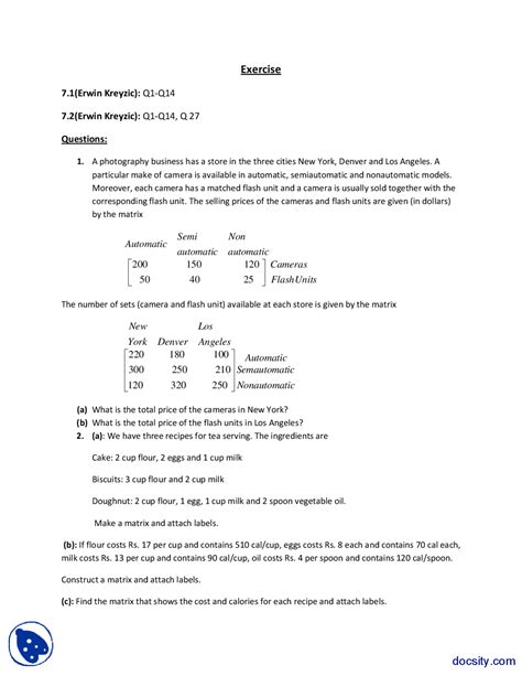 Business Case Problems Linear Algebra Assignment Docsity