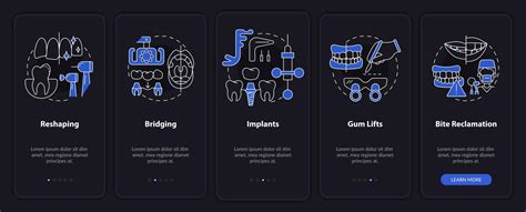 Cosmetic Enhancement Procedures Night Mode Onboarding Mobile App Screen Vector Art At
