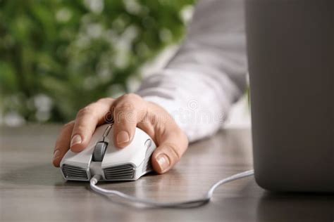 Woman Using Computer Mouse With Laptop At Table Stock Image Image Of Data Adult 133940045