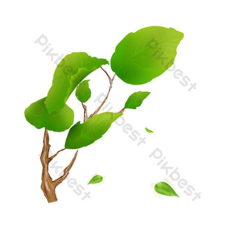 Cartoon Green Tree Blown By Wind PNG Images PSD Free Download Pikbest