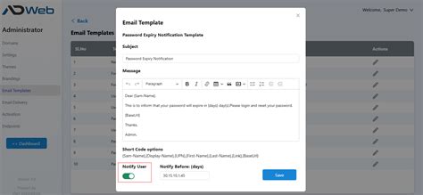 setting up password expiration notifications for active directory users