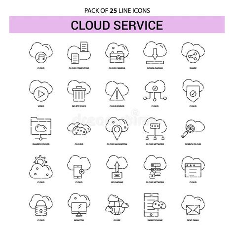 Cloud Service Line Icon Set 25 Dashed Outline Style Stock Vector Illustration Of Computer