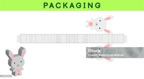 파티 호의 상자 다이 컷 토끼 디자인 과자 사탕 작은 선물 빵집 패키지 템플릿 어떤 목적을 위한 훌륭한 디자인 생일 베이비 샤워 피나타 벡터 스톡 일러스트레이션입니다 0명에