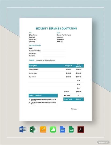 Security Services Quotation Template In Word Numbers Pages Excel