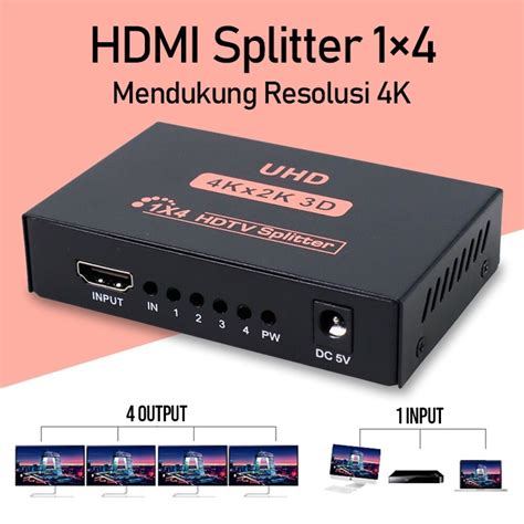 Jual Hdmi Splitter 4 Port 1 Input 4 Output Hdtv Cabang Dari 1 Device Ke 4 Tv Bersamaan