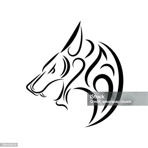 늑대 머리의 흑백 라인 예술 기호 마스코트 아이콘 아바타 문신 티셔츠 디자인 로고 또는 원하는 디자인에 적합합니다 늑대에 대한 스톡 벡터 아트 및 기타 이미지 Istock