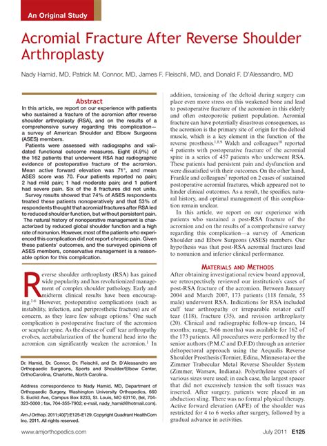 Pdf Acromial Fracture After Reverse Shoulder Arthroplasty