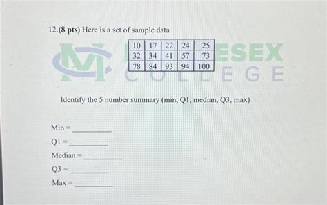 Solved 12 8 Pts Here Is A Set Of Sample Data Identify The