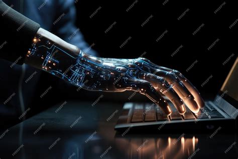 Premium Photo Artificial Intelligence Robot Hand Typing A Keyboard On A Laptop Generative Ai