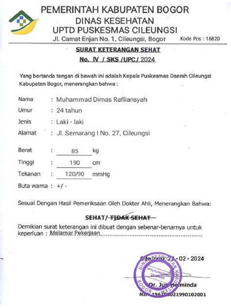 Surat Keterangan Sehat Muhammad Dimas Rafliansyah Pdf