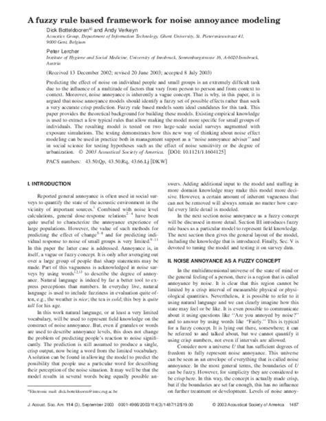 Pdf A Fuzzy Rule Based Framework For Noise Annoyance Modeling