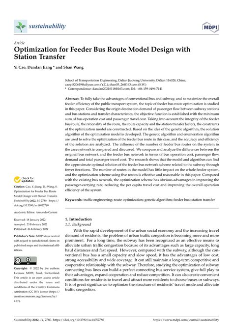 Pdf Optimization For Feeder Bus Route Model Design With Station Transfer