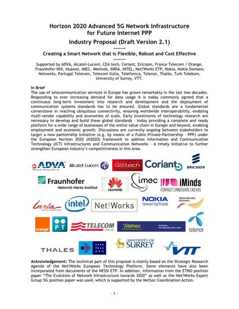 Pdf Horizon 2020 Advanced 5g Network Infrastructure … 2020 Advanced 5g Network Infrastructure