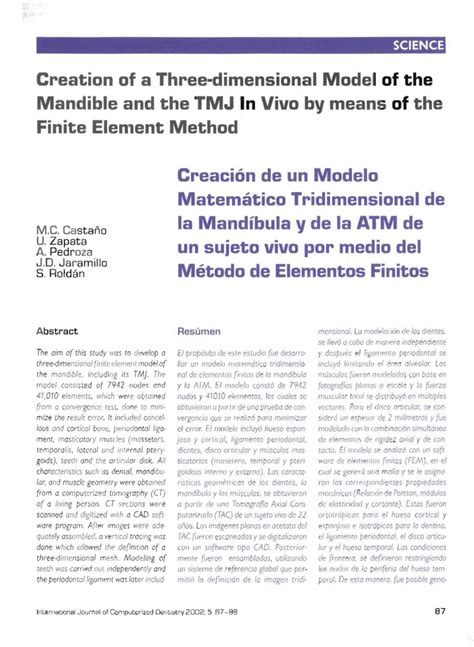 Pdf Creation Of A Three Dimensional Model Of The Mandible And The Tmj In Vivo By Means Of The