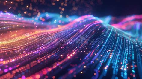 Colorful Abstract Digital Wave With Glowing Particles In Dark