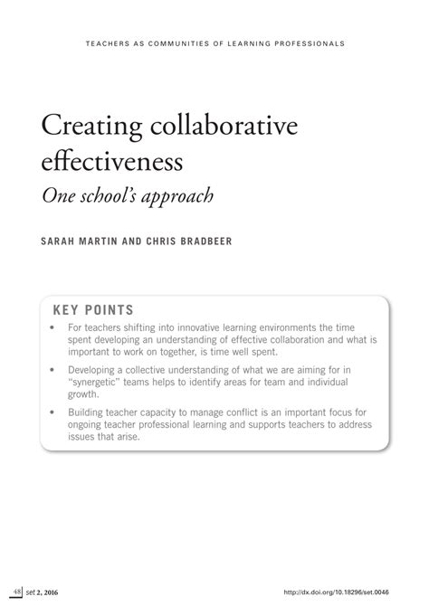 Pdf Creating Collaborative Effectiveness One Schools Approach