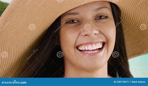 Close Up Of A Happy Young White Girl On A Tropical Beach Stock Video