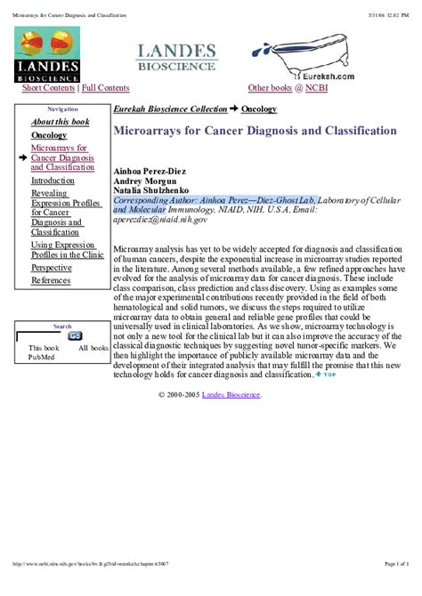 Pdf Microarrays For Cancer Diagnosis And Classification