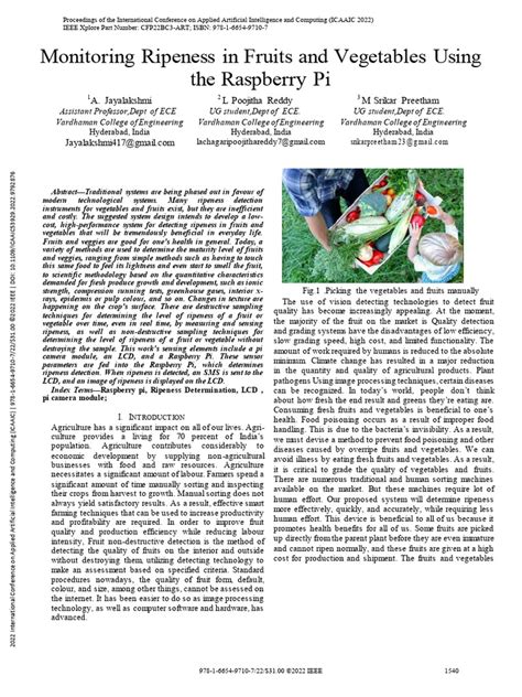 Monitoring Ripeness In Fruits And Vegetables Using The Raspberry Pi Pdf Raspberry Pi