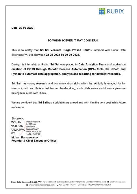 Prasad Bonthu On Linkedin I Grabbed The Internship Offer From Rubix