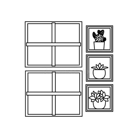 Isolated Plants Inside Pots Vector Design Stock Illustration