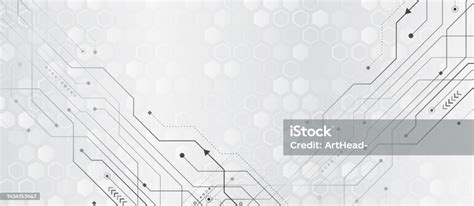 회색 배경의 디지털 인터넷 통신 광범위한 사이버 보안 인터넷 및 네트워킹 개념 다양한 기술 요소를 가진 하이테크 벡터