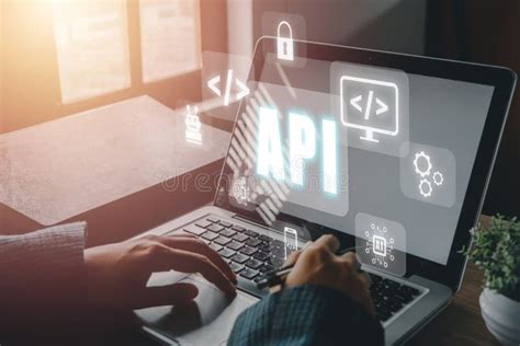 Api Application Programming Interface Woman Using Laptop Computer