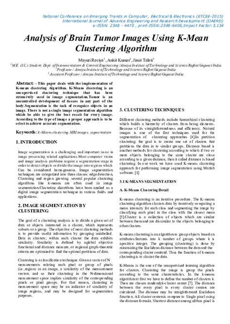 Pdf Analysis Of Brain Tumor Images Using K Mean Clustering Algorithm