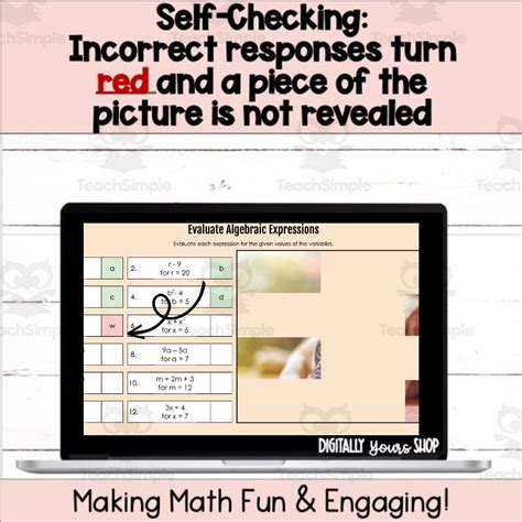 Evaluate Algebraic Expressions Digital Math Activity By Teach Simple