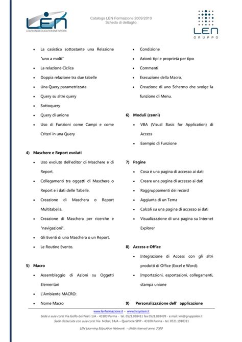 ms access 2003 avanzato scheda corso len pdf