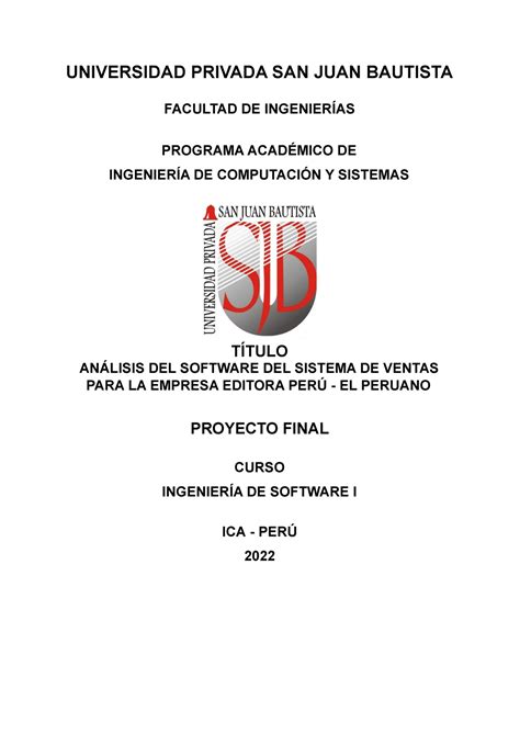 Lrpd4 Proyecto Final De Ingeniería De Software I Universidad Privada San Juan Bautista