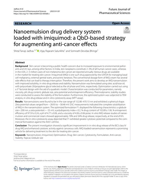Pdf Nanoemulsion Drug Delivery System Loaded With Imiquimod A Qbd Based Strategy For