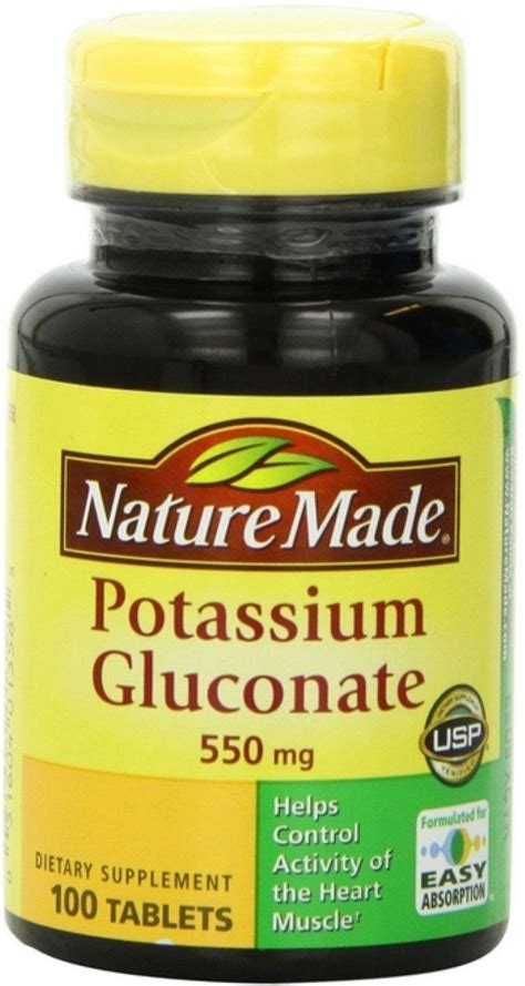 Nature Made High Potency Potassium Gluconate 550mg Supplement Tablets