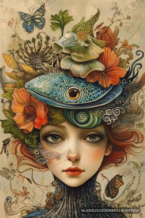 Ai创作图唯美鱼风格插画装饰画 欧美风女孩插画 梦幻人物创意插画 欧美风格插画 唯美个性装饰画 美女创意插画 独特个性创新插画插图 插画数码印花 少女海报插画 写实唯美插画 欧式风格插画 欧美
