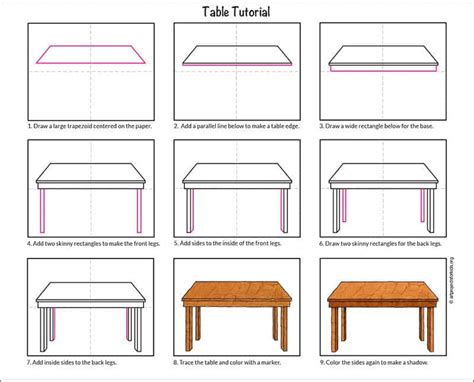 Easy How To Draw A Table Tutorial And Table Coloring Page
