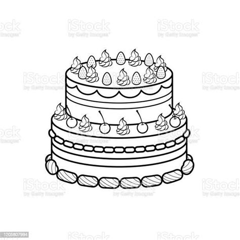 아이 색칠 활동 워크 시트 통합 문서를 색칠 흰색 배경에 고립 케이크의 벡터 그림 레이어 케이크에 대한 스톡 벡터 아트 및 기타 이미지 레이어 케이크 갈색 교육