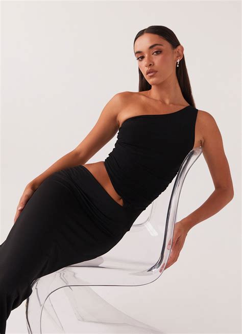 Seranella One Shoulder Maxi Dress Black Peppermayo