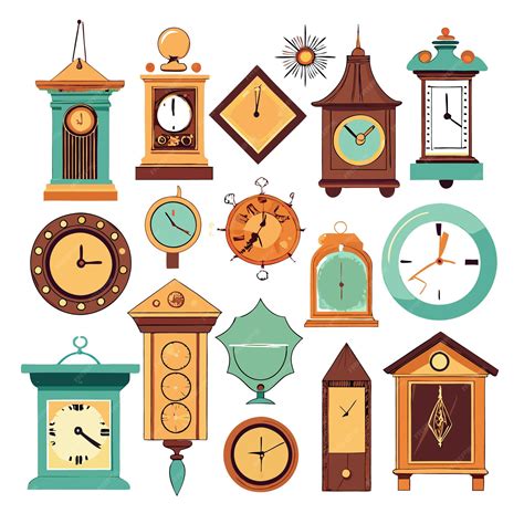 A Collection Of 18 Different Types Of Clocks Premium Ai Generated Vector