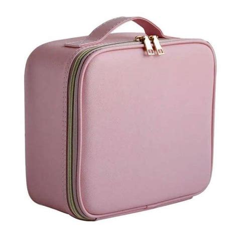 Косметичка органайзер шкіряна з дзеркалом Led підсвічування Рожеве