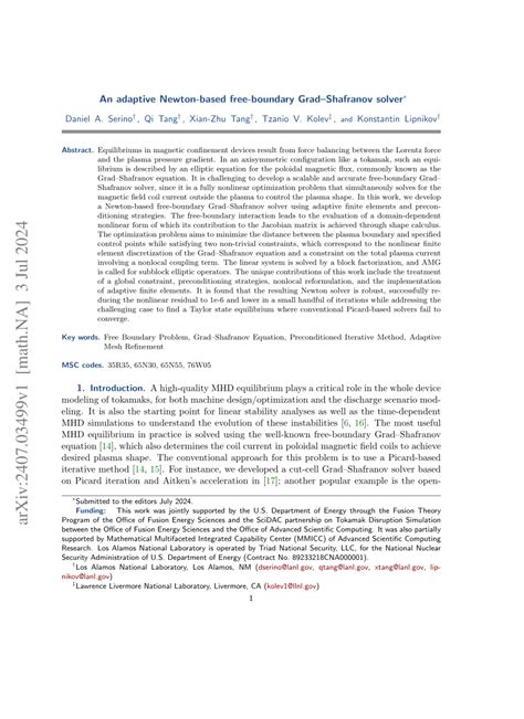 Pdf An Adaptive Newton Based Free Boundary Grad Shafranov Solver