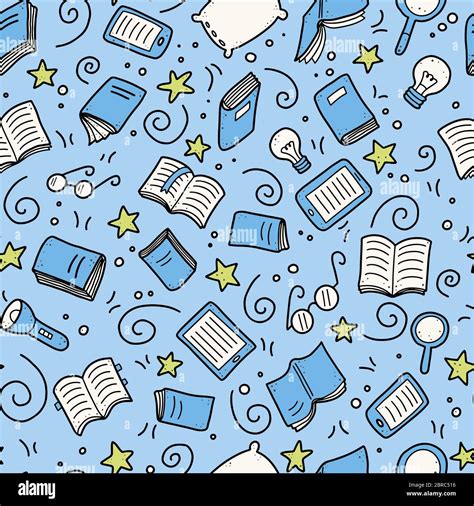 Hand Drawn Seamless Pattern Of Book Doodle Elements Education Symbols Vector Illustration For