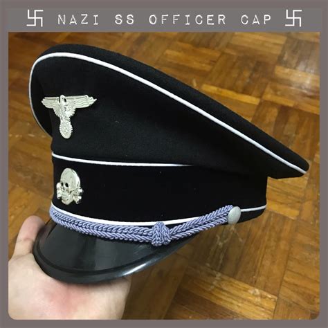 World War Two Germany Army Wehrmacht Ss Officer Cap Black Uniform