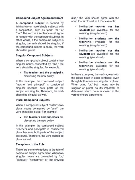 Agreement Errors In Compound Subjects And Errors Pdf Grammatical Number Plural