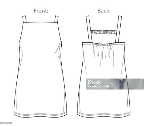 벡터 덩가리 드레스 패션 Cad 넓은 스트랩 템플릿 플랫 스케치 모의 여성 민소매 미니 드레스 기술 도면 저지 또는 짠 직물 드레스 전면 후면보기 흰색 색상 0명에 대한