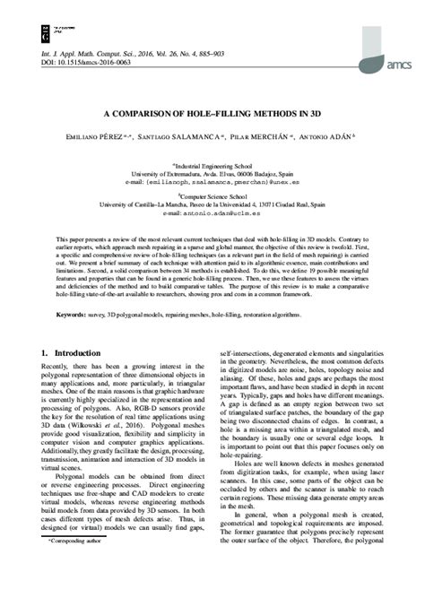 Pdf A Comparison Of Hole Filling Methods In 3d