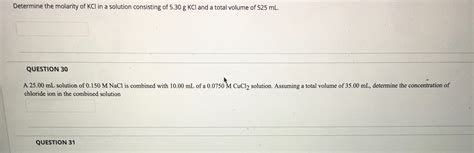 solved determine the molarity of kcl in a solution