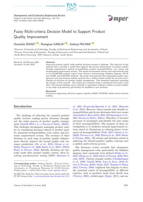 Pdf Fuzzy Multi Criteria Decision Model To Support Product Quality Improvement